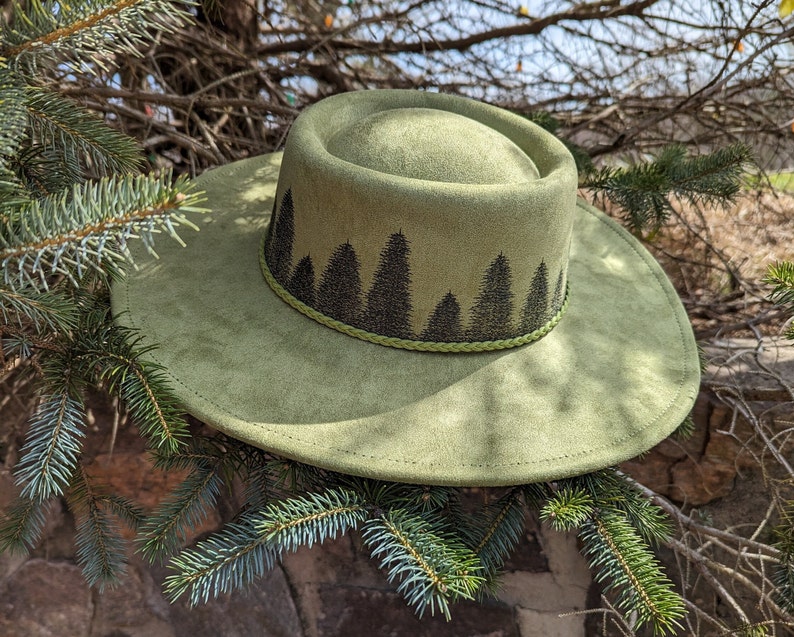 Pine Tree Hat, Wide Brim Boater Hat, Wood Burned Hat, Forest Gifts ...