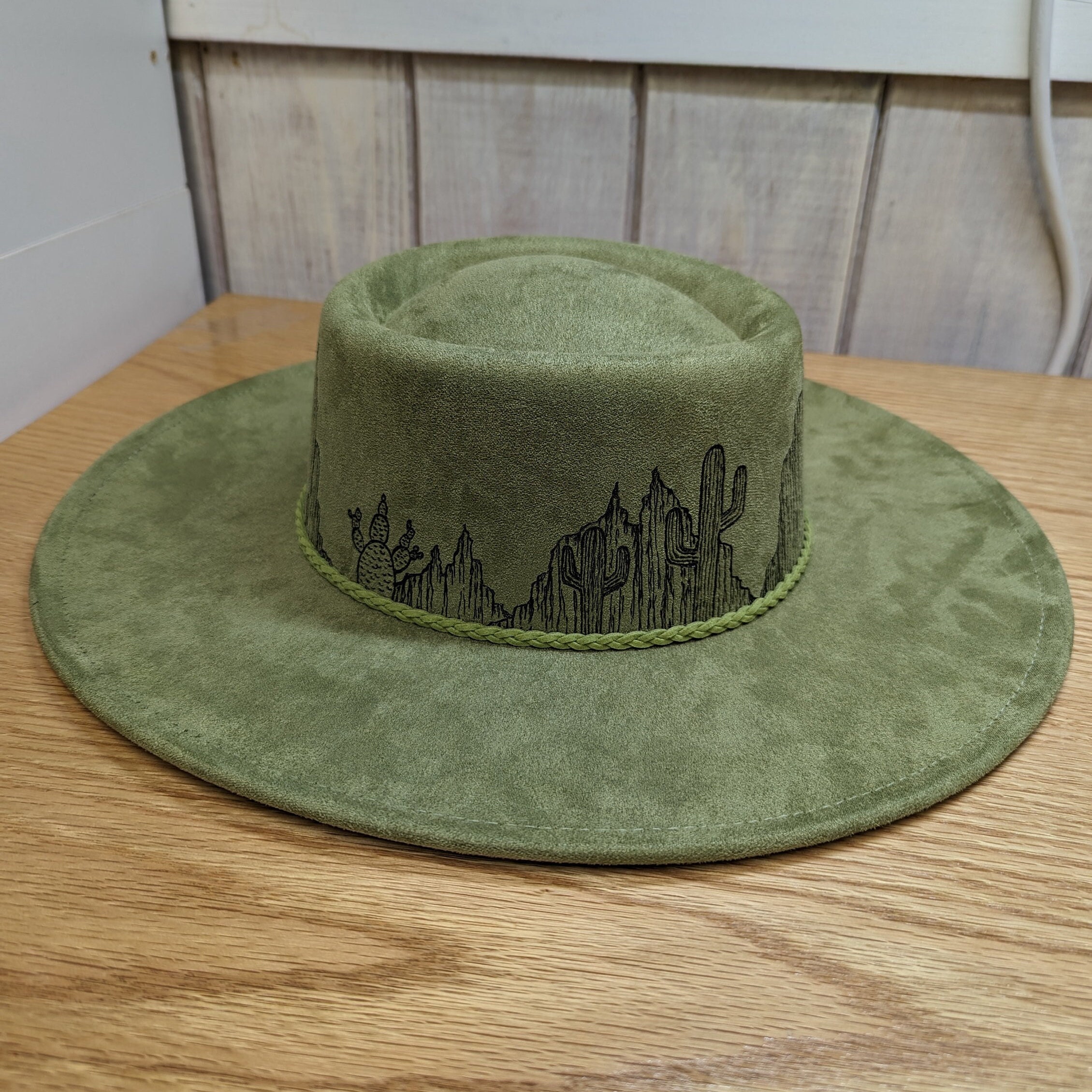 Desert Hat, Hand Burned Cowgirl Hat, Wide Brim Boater Hat, Western ...