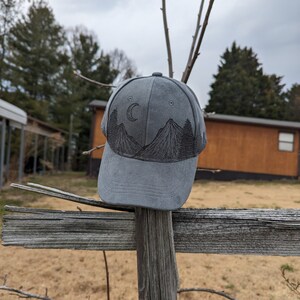 Mountain Baseball Hat, Burnt Ball Caps, Crescent Moon Hat, Goth ...