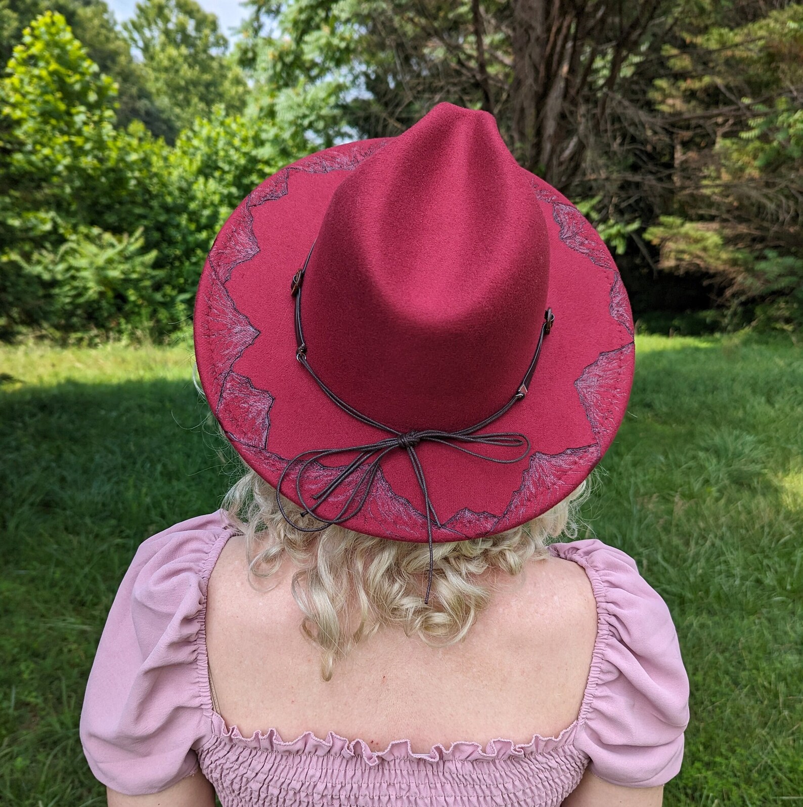 Cross Hat, Mountain Hat, Burnt Fedora Hat, Pyrography Hat, Rodeo Hat ...