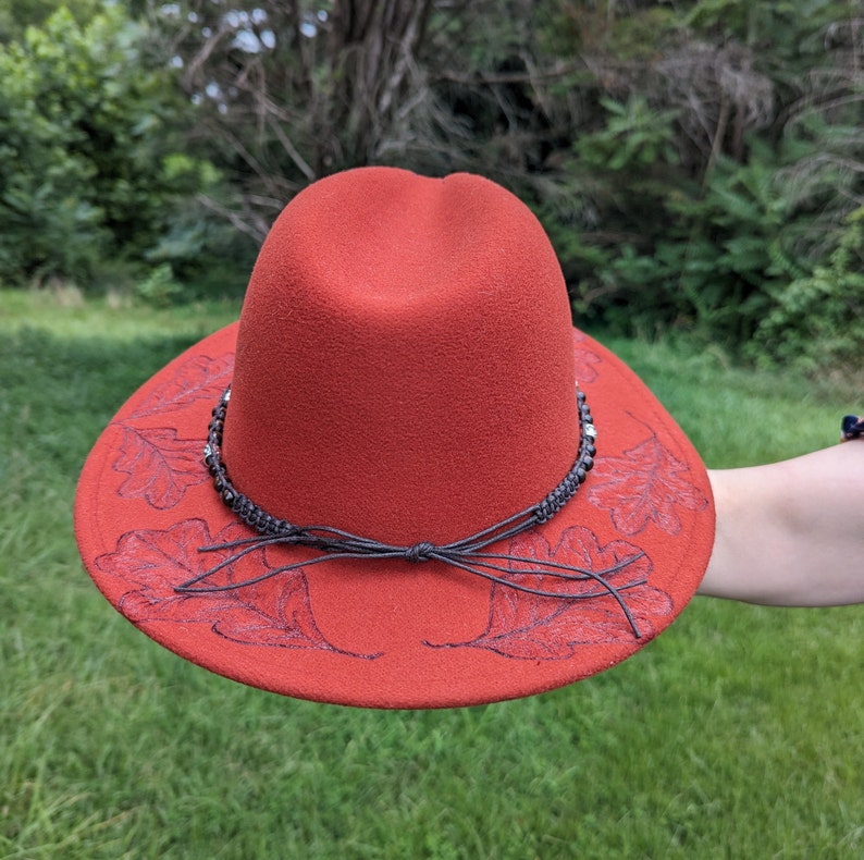 Oak Tree Hat Burnt Fedora Hat Oak Leaf Accessory Orange - Etsy