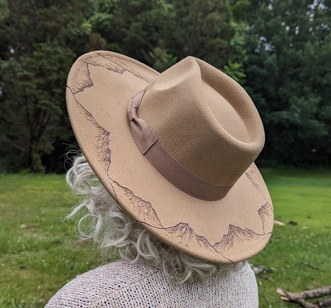 Wood Burned Hat, Eagle Hat, Wide Brim Fedora, Mountain Hat, Burnt ...