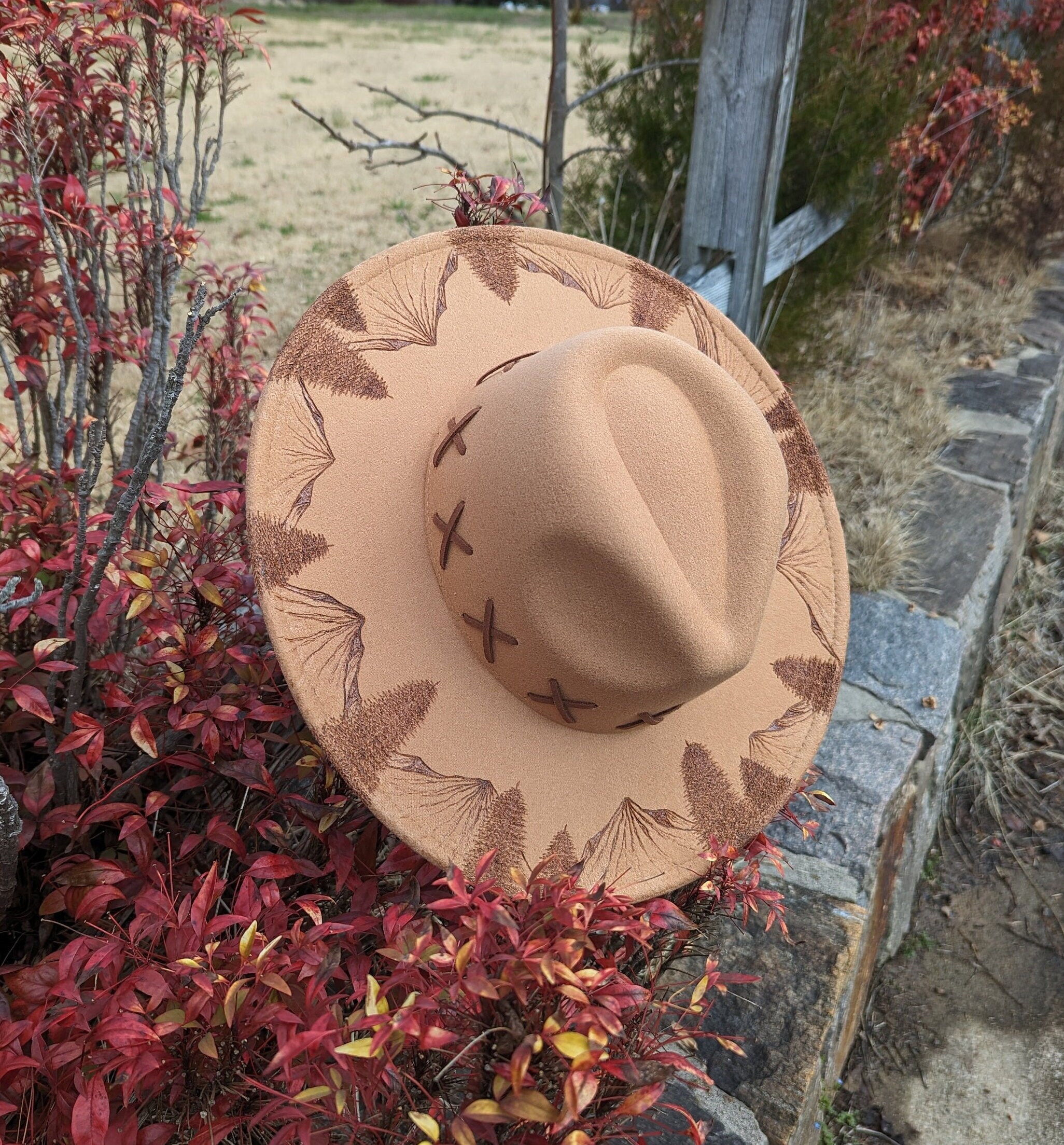 Landscape Hat, Wide Brim Fedora, Burnt Cowboy Hat, Boho Cowgirl Hat ...
