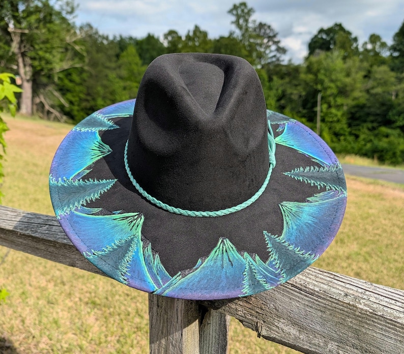 Hand Painted Fedoras for Women, Burned Mountain Hat, Handmade Wearable ...