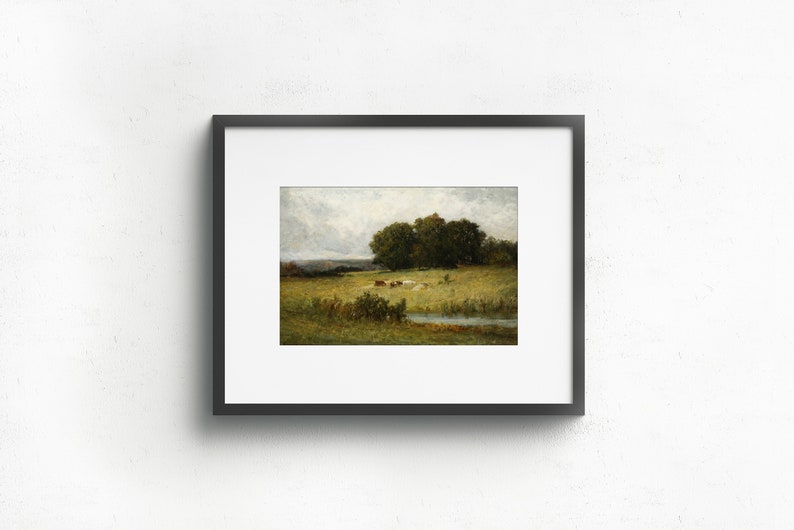 Vintage Landscape With Cows | Cows in Pasture | Impressionist Painting ...