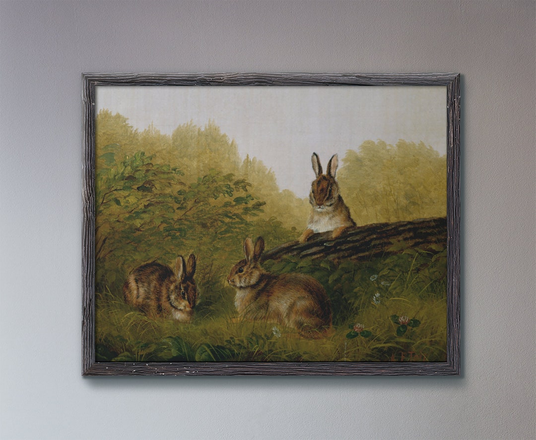 Bunnies in a Meadow, Printable Digital Download, Vintage Bunny Print ...