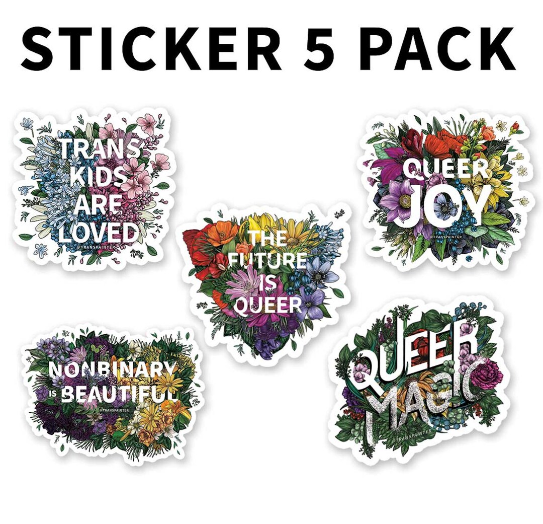 LGBTQ+ Sticker Set | Queer Floral Stickers Pack of 5 | Trans Vinyl ...