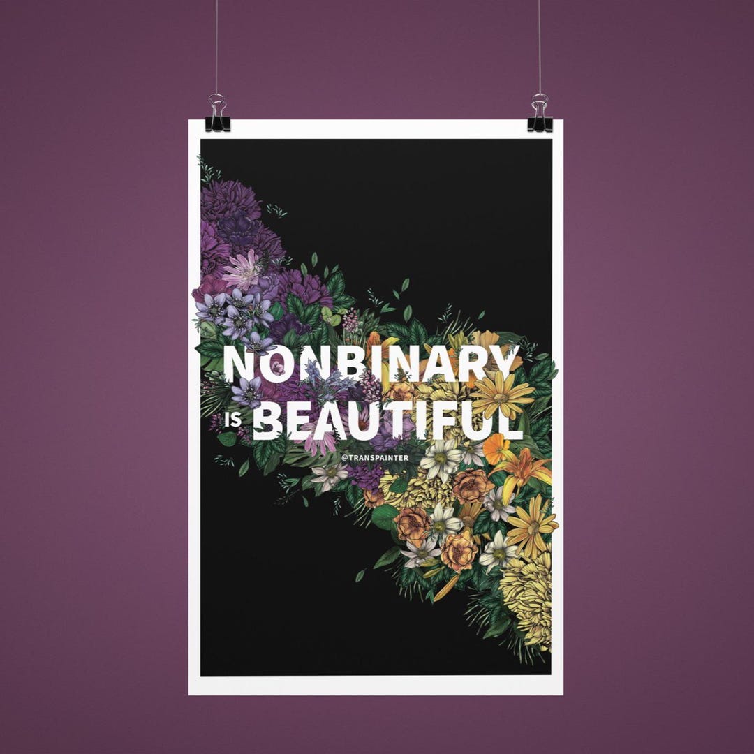 Nonbinary Pride Floral Poster: LGBTQ Affirmation Art - Etsy