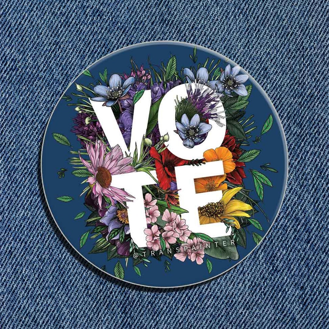 VOTE Pins | Election Volunteer Pin | Vote Blue Pin | Democrat | Floral ...