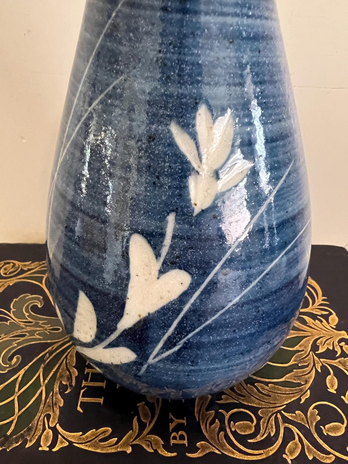 Vintage Blue Swirl Pottery Vase: Hand-painted Floral Decor - Etsy