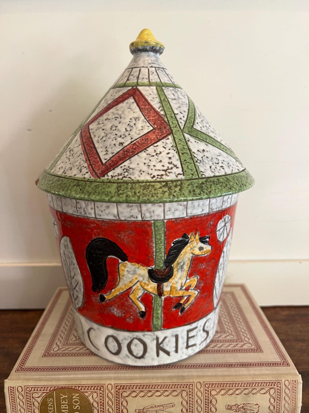 FRATELLI FANCIULLACCI Pottery Lidded Cookie Jar Carousel Horses ITALY ...