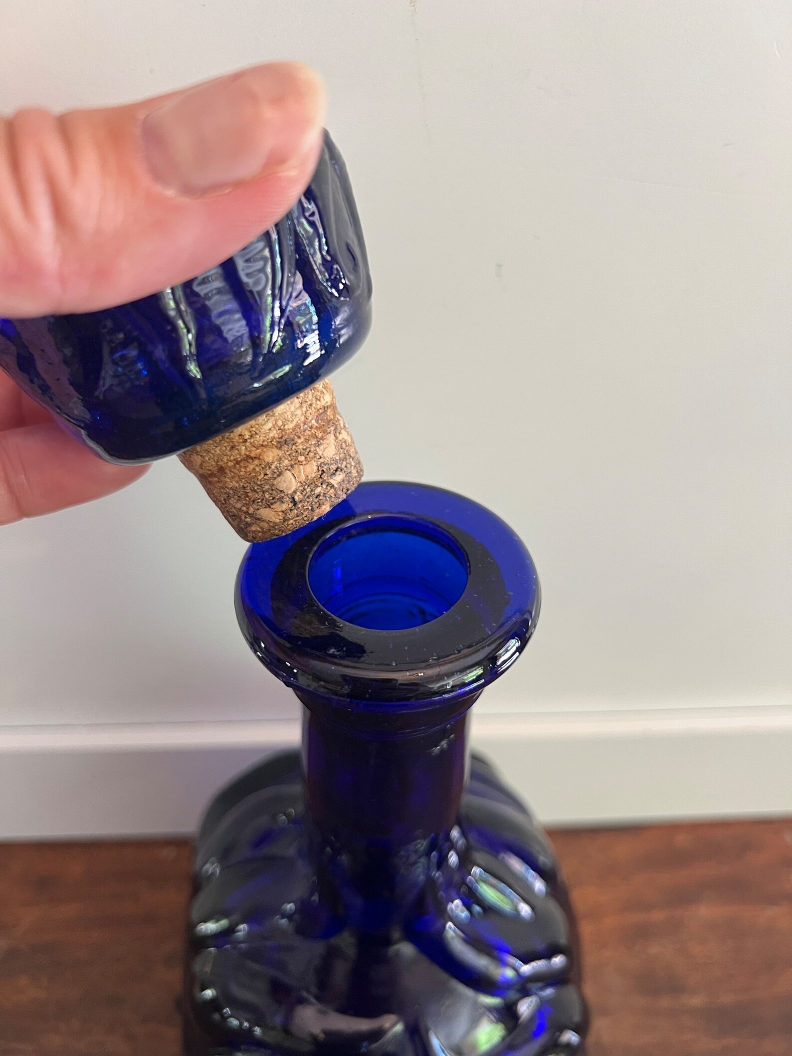 Vintage Cobalt Blue Face Glass Decanter, Circa 1950-60's - Etsy