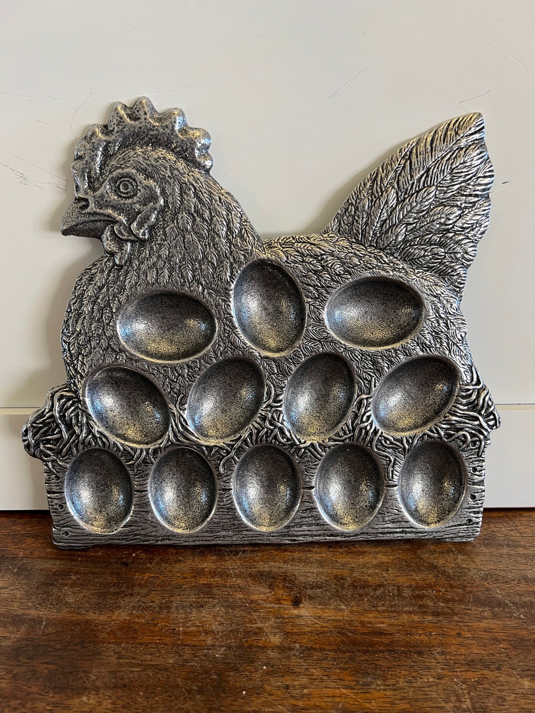 Vintage Carson Pewter Country Plate Tray Egg Dish Chicken Rooster Hen ...
