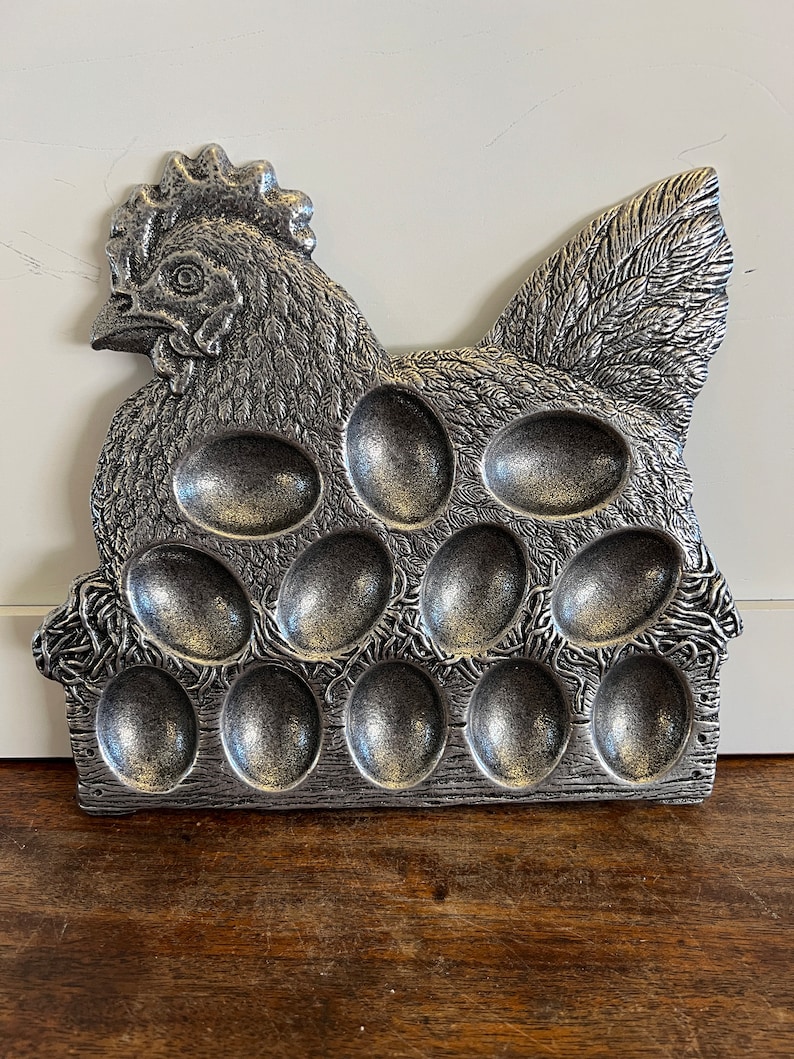 Vintage Carson Pewter Country Plate Tray Egg Dish Chicken Rooster Hen ...