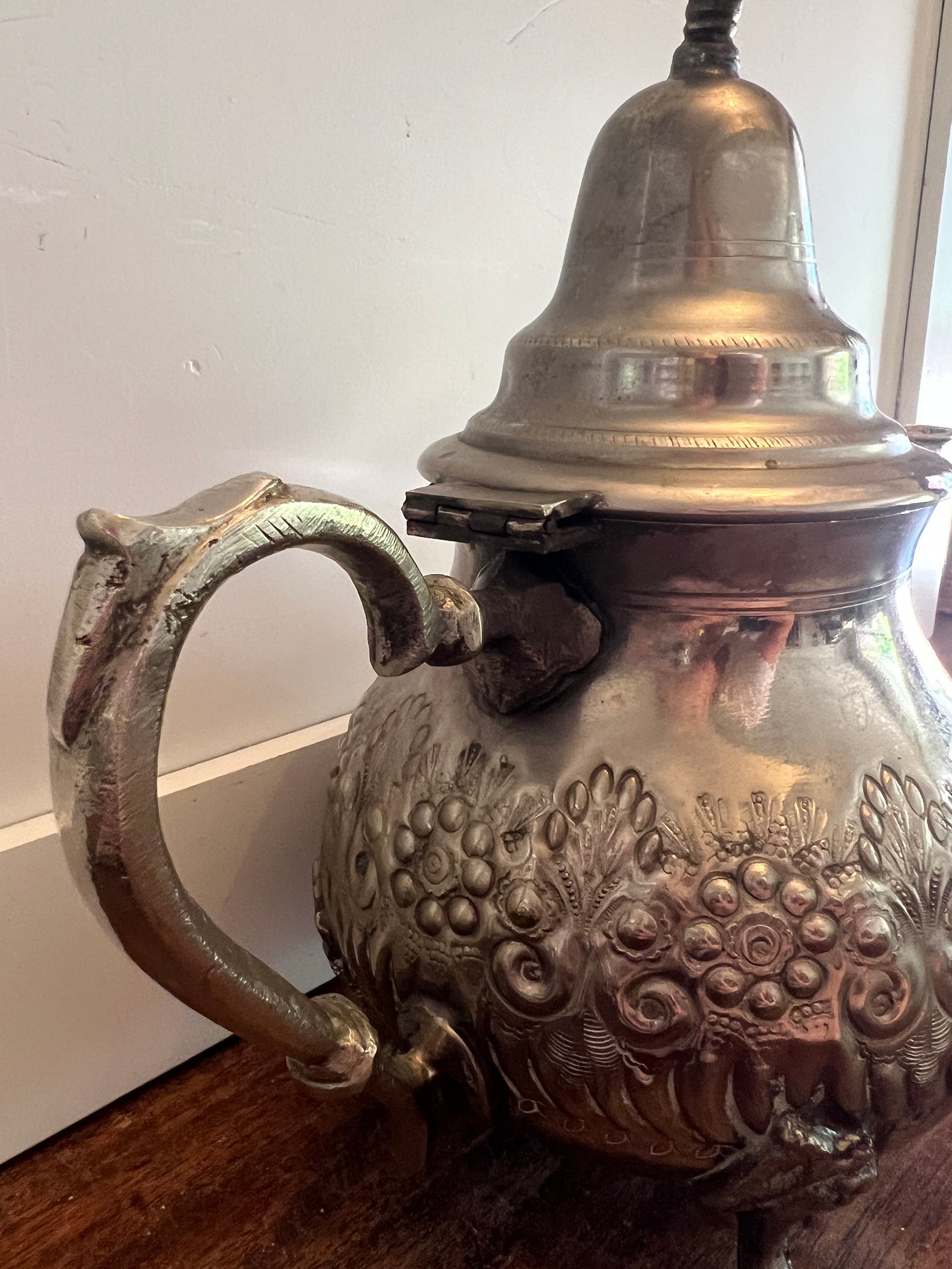 Vintage Moroccan Teapot: Handmade Silver Plated Alpaca, Engraved Floral ...
