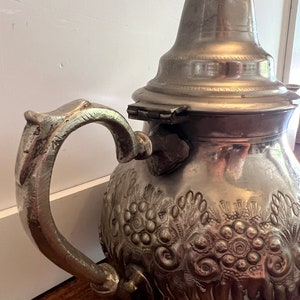 Vintage Moroccan Teapot Handmade Silver Plated Alpaca Engraved Moroccan ...