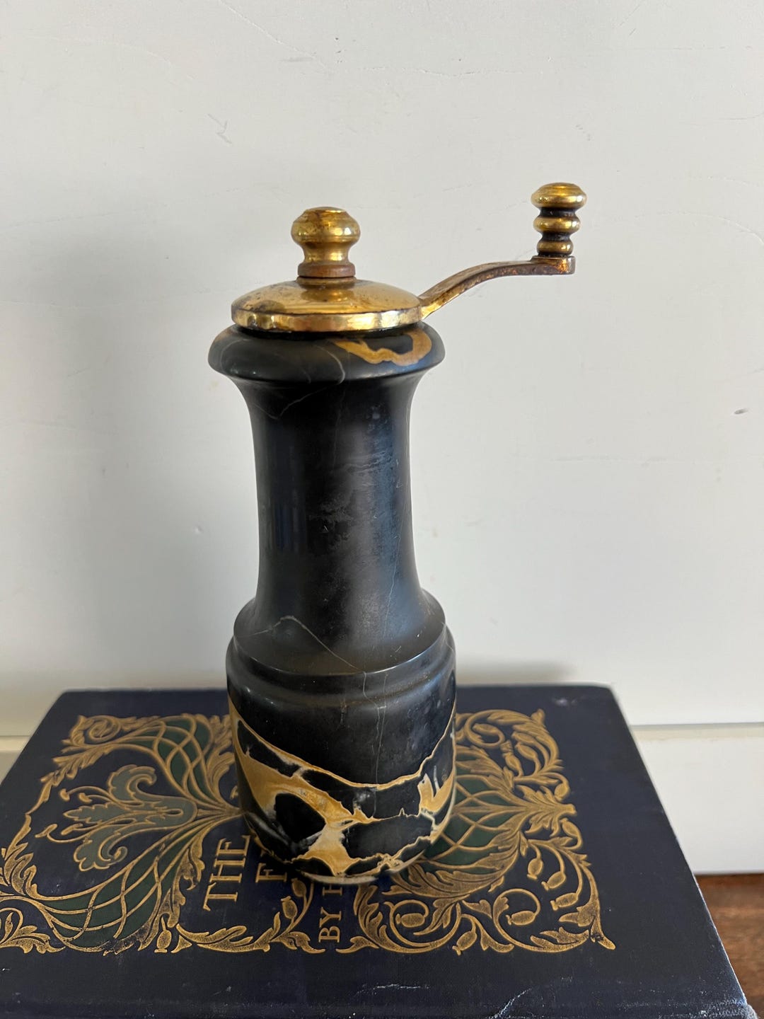 Vintage Portoro Marble Pepper Mill – Italian Black & Gold Veined Marble ...