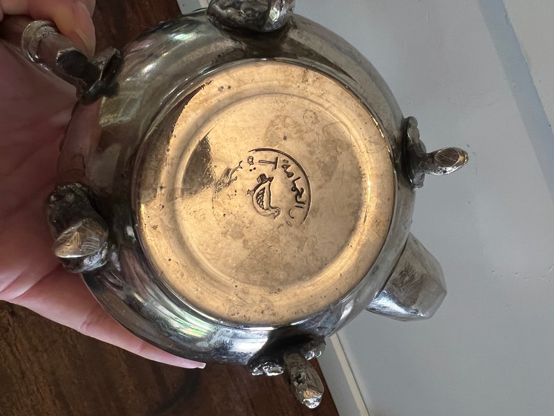Vintage Moroccan Teapot: Handmade Silver Plated Alpaca, Engraved Floral ...