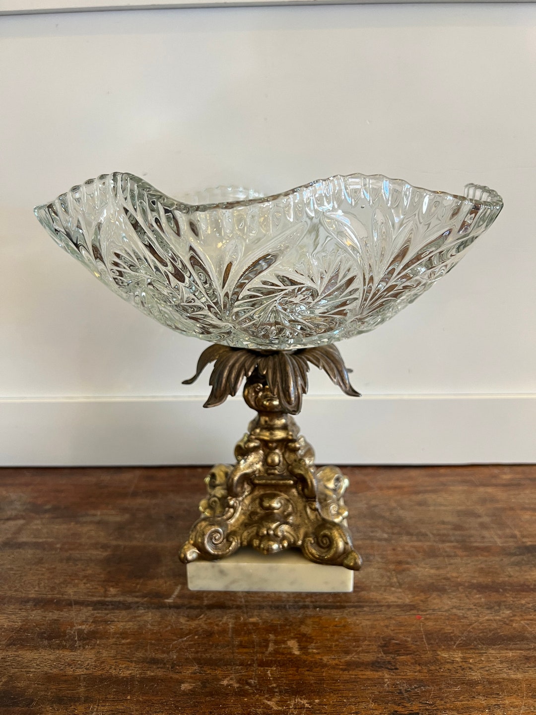 Victorian Crystal Pedestal Bowl Marble Base/cut Crystal Compote - Etsy