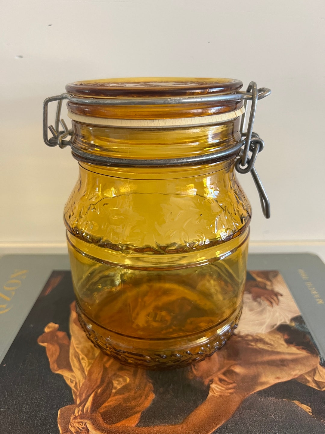 Vintage Italian Floral Cove Amber Glass Wire Bale Canisters 1L - Etsy