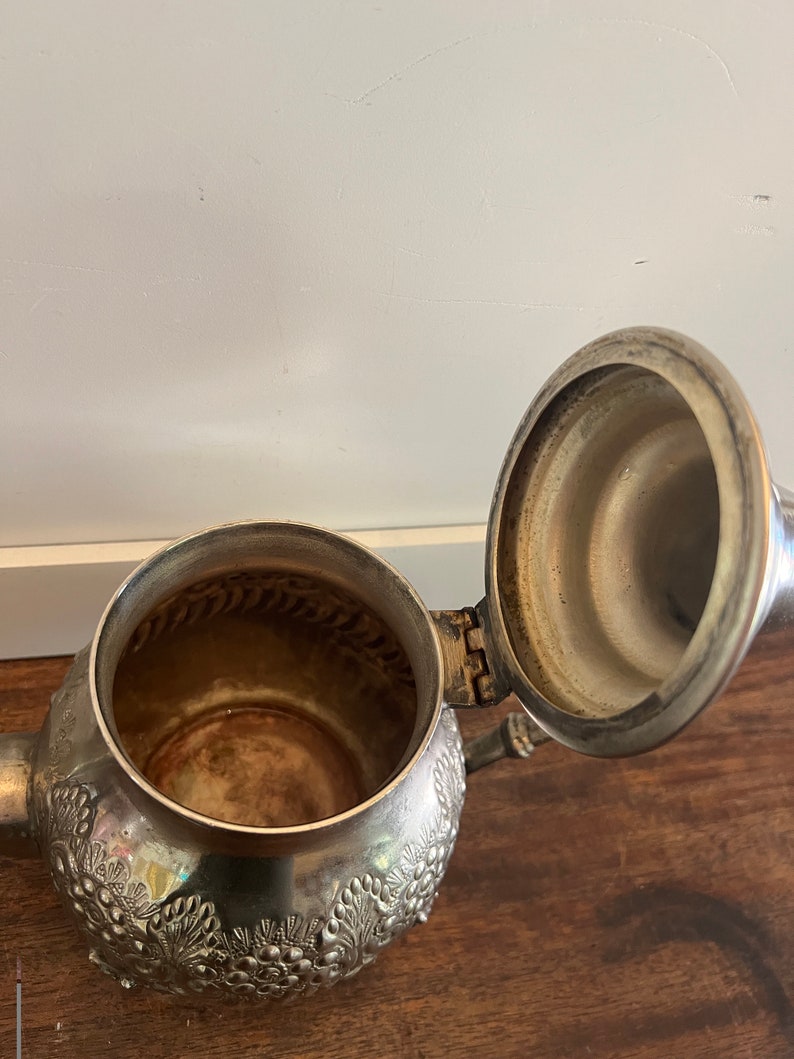 Vintage Moroccan Teapot: Handmade Silver Plated Alpaca, Engraved Floral ...
