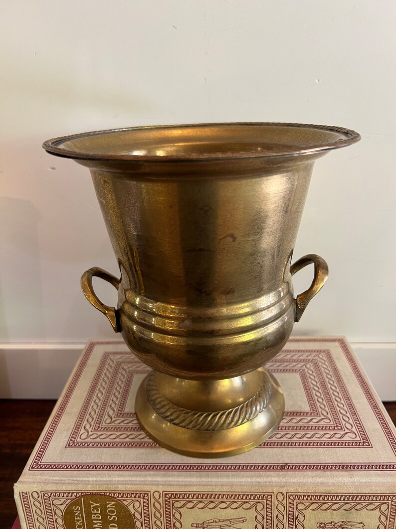 Vintage Brass Trophy Urn Champagne Bucket Double Handle Footed Pedestal ...
