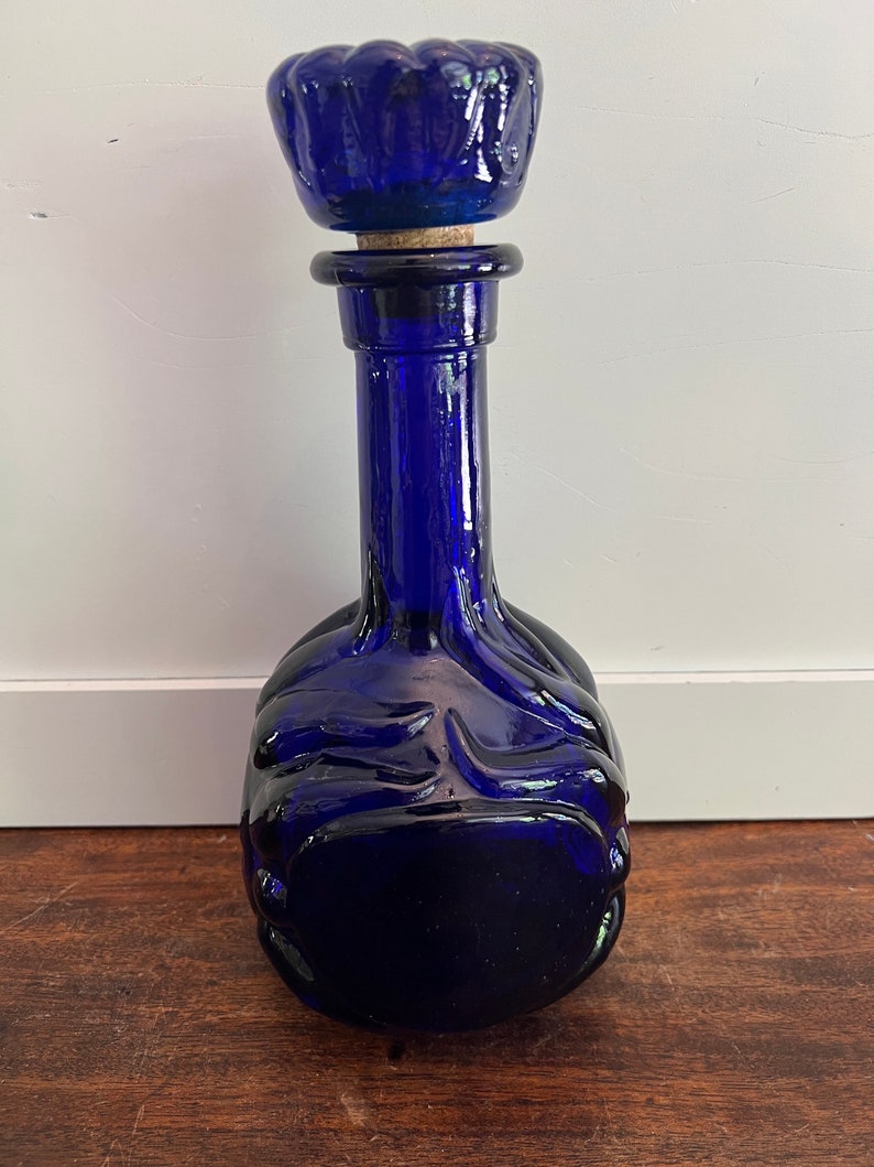 Vintage Cobalt Blue Face Glass Decanter, Circa 1950-60's - Etsy