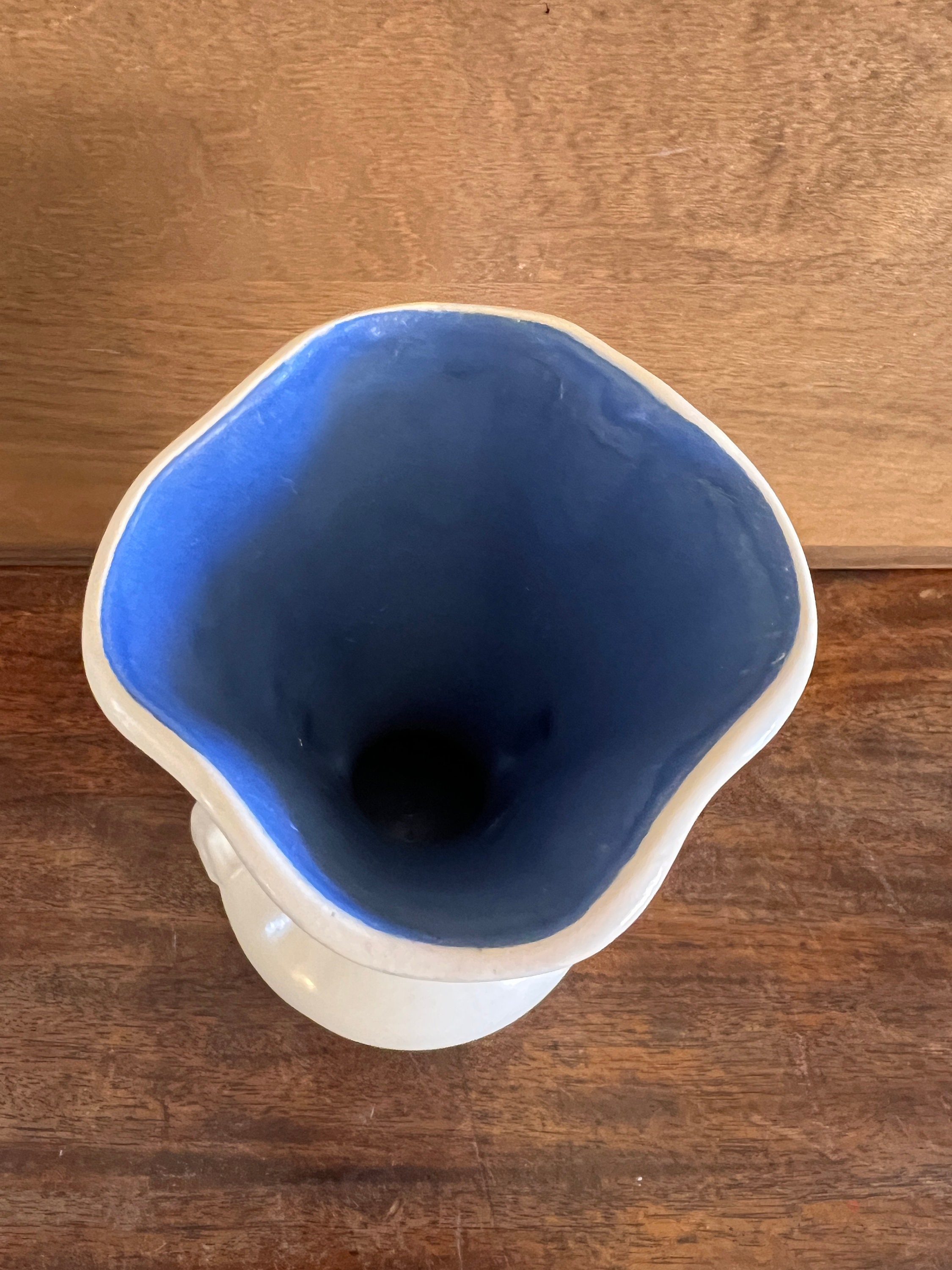 Red Wing Art Deco Vase With Swirl Handles and Blue Glaze Interior - Etsy