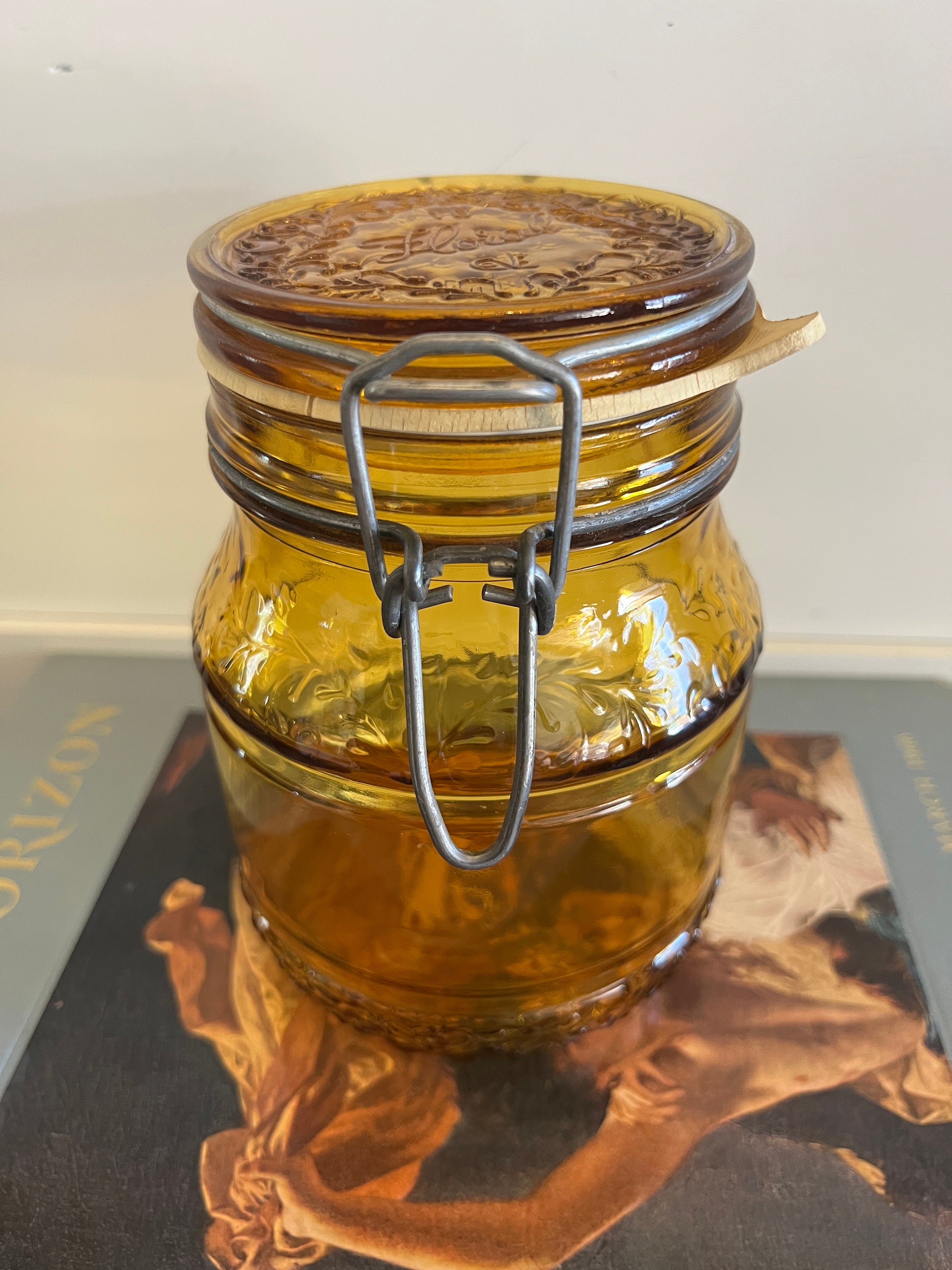 Vintage Italian Floral Cove Amber Glass Wire Bale Canisters 1L - Etsy