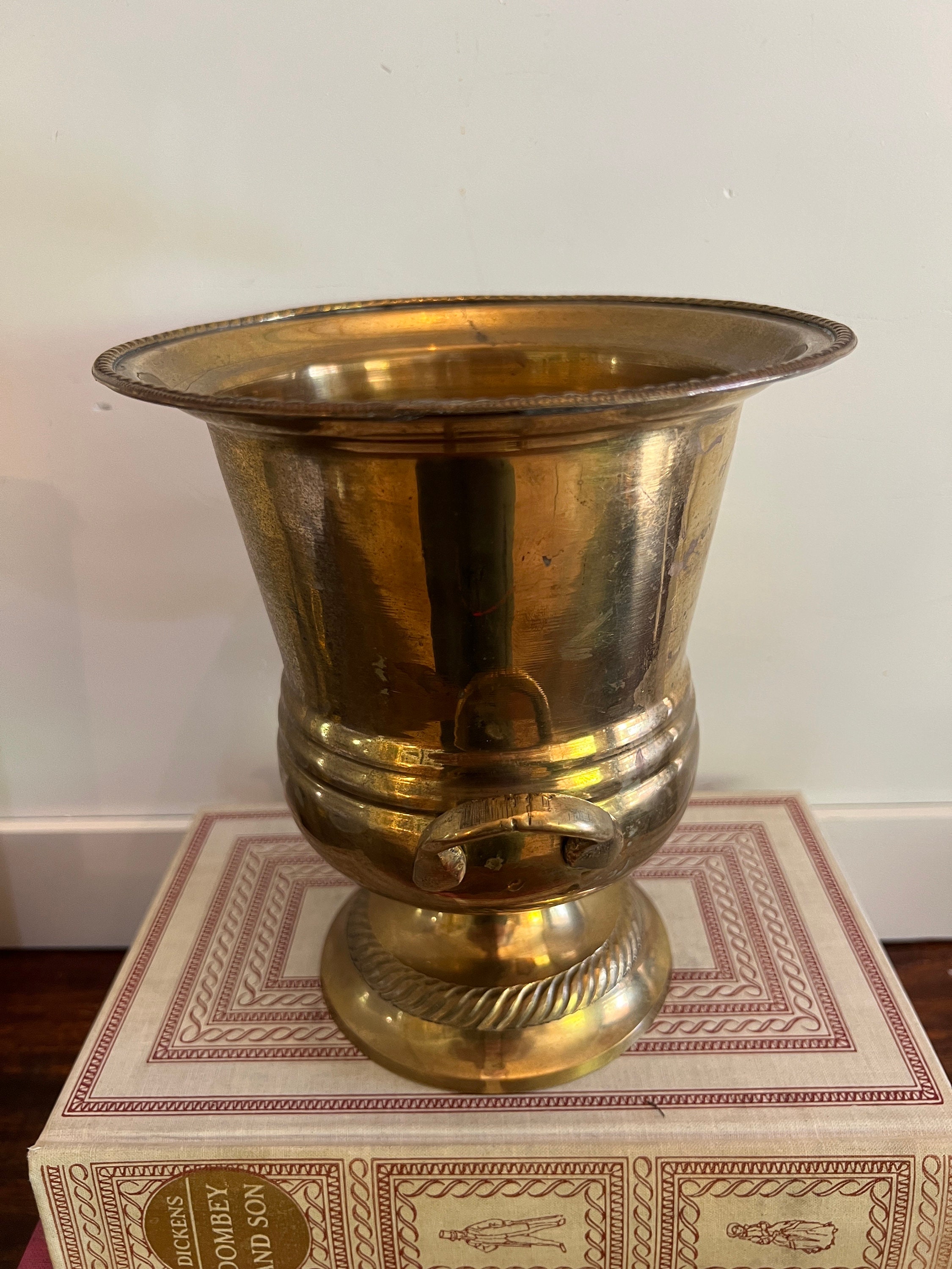 Vintage Brass Trophy Urn Champagne Bucket Double Handle Footed Pedestal ...