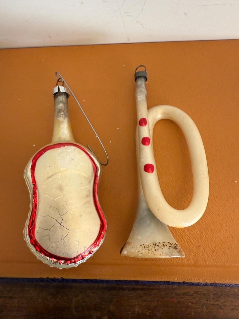 Vintage Blown Glass Musical Instrument Ornaments – Hand Painted Violin ...