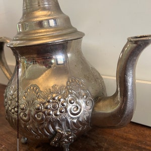Vintage Moroccan Teapot Handmade Silver Plated Alpaca Engraved Moroccan ...
