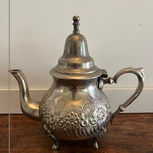 Vintage Moroccan Teapot Handmade Silver Plated Alpaca Engraved Moroccan ...