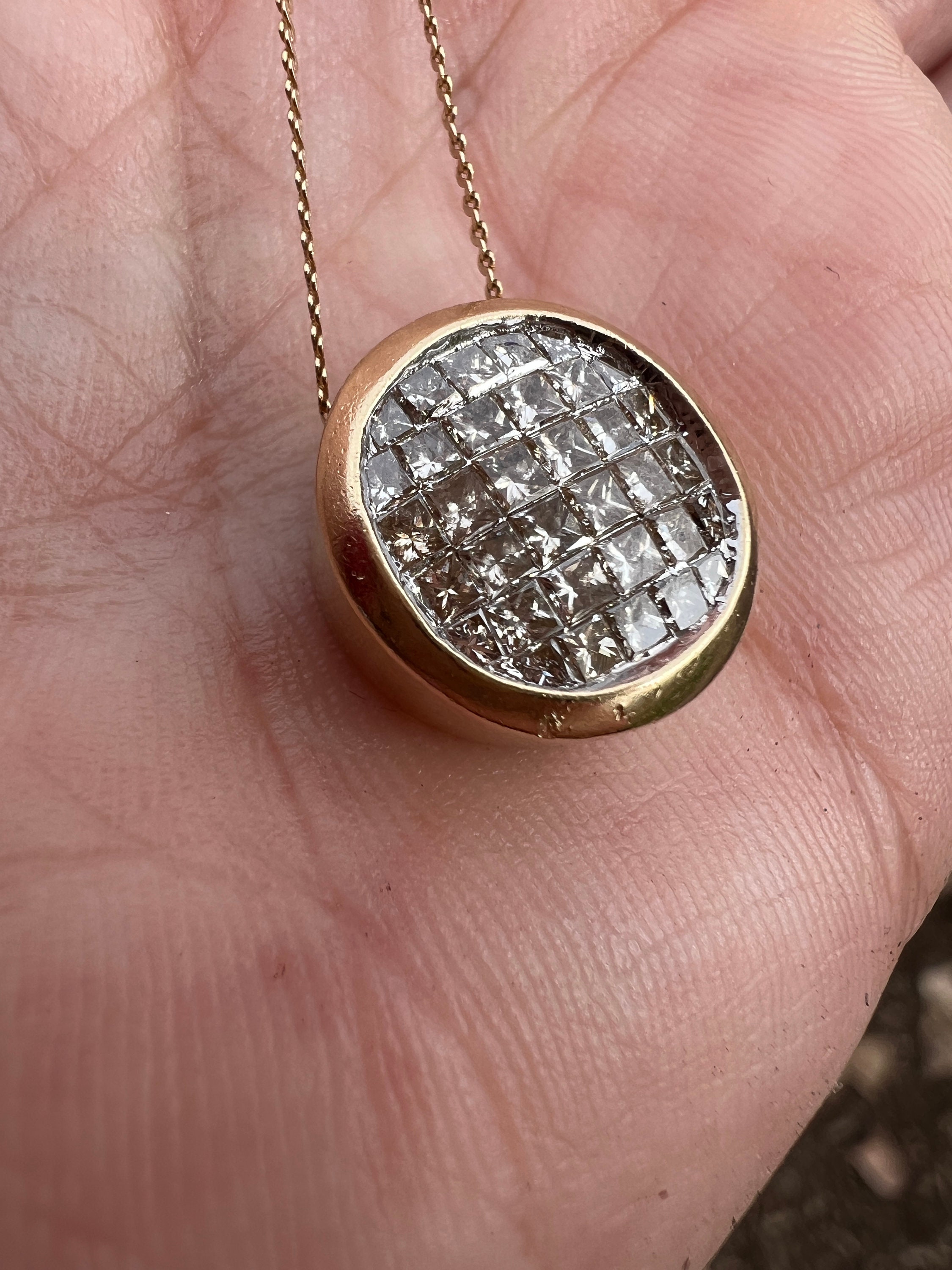 Tension Set Square Cut Diamond Bezel Pendant 14k Gold - Etsy