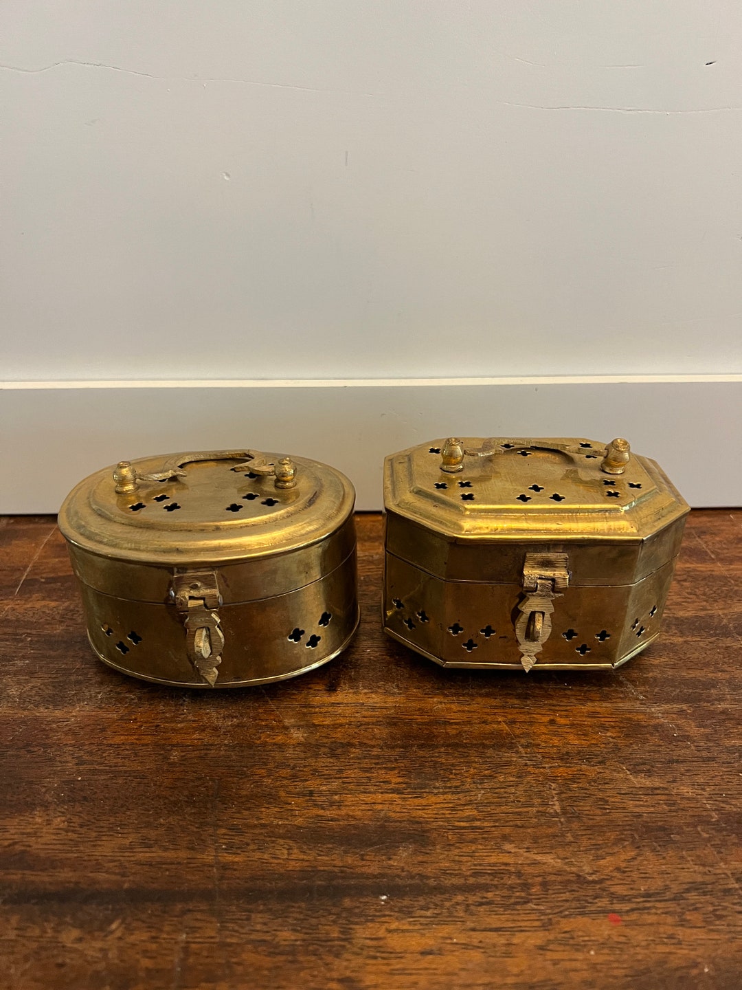 2 Vintage Brass Oriental Cricket Box Cage Pierced Cut Out Metal - Etsy