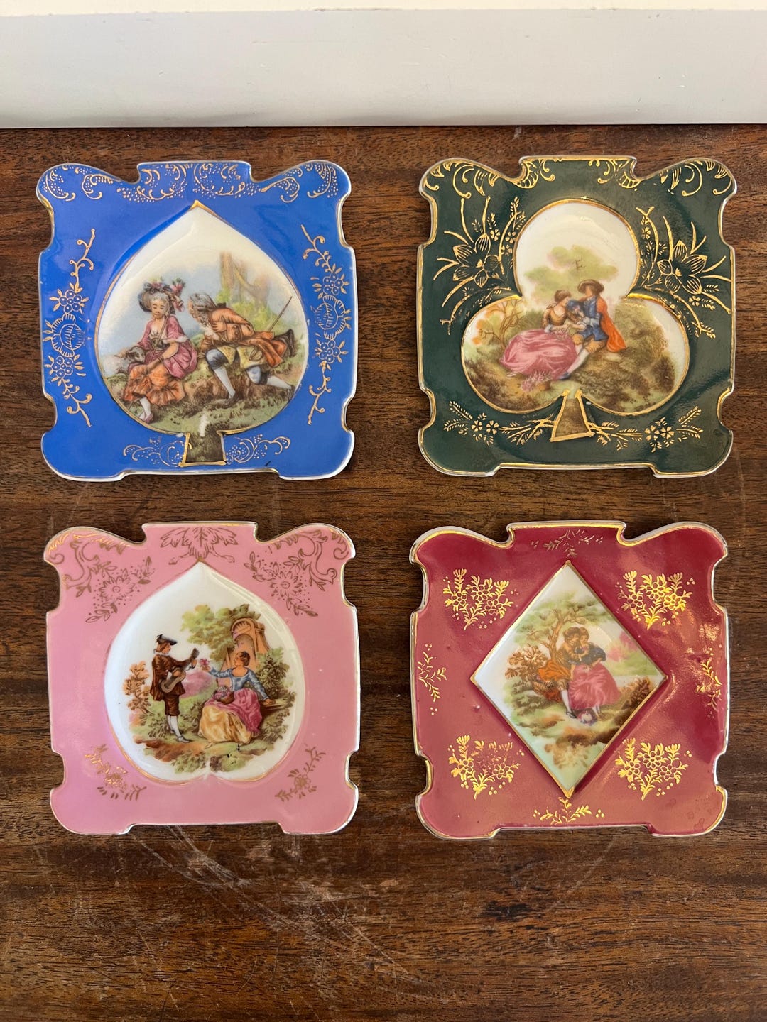 Vintage Chase Handpainted Porcelain Snack Plates: Playing Card Suits ...
