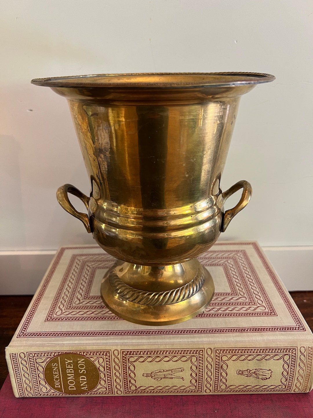 Vintage Brass Trophy Urn Champagne Bucket Double Handle Footed Pedestal ...
