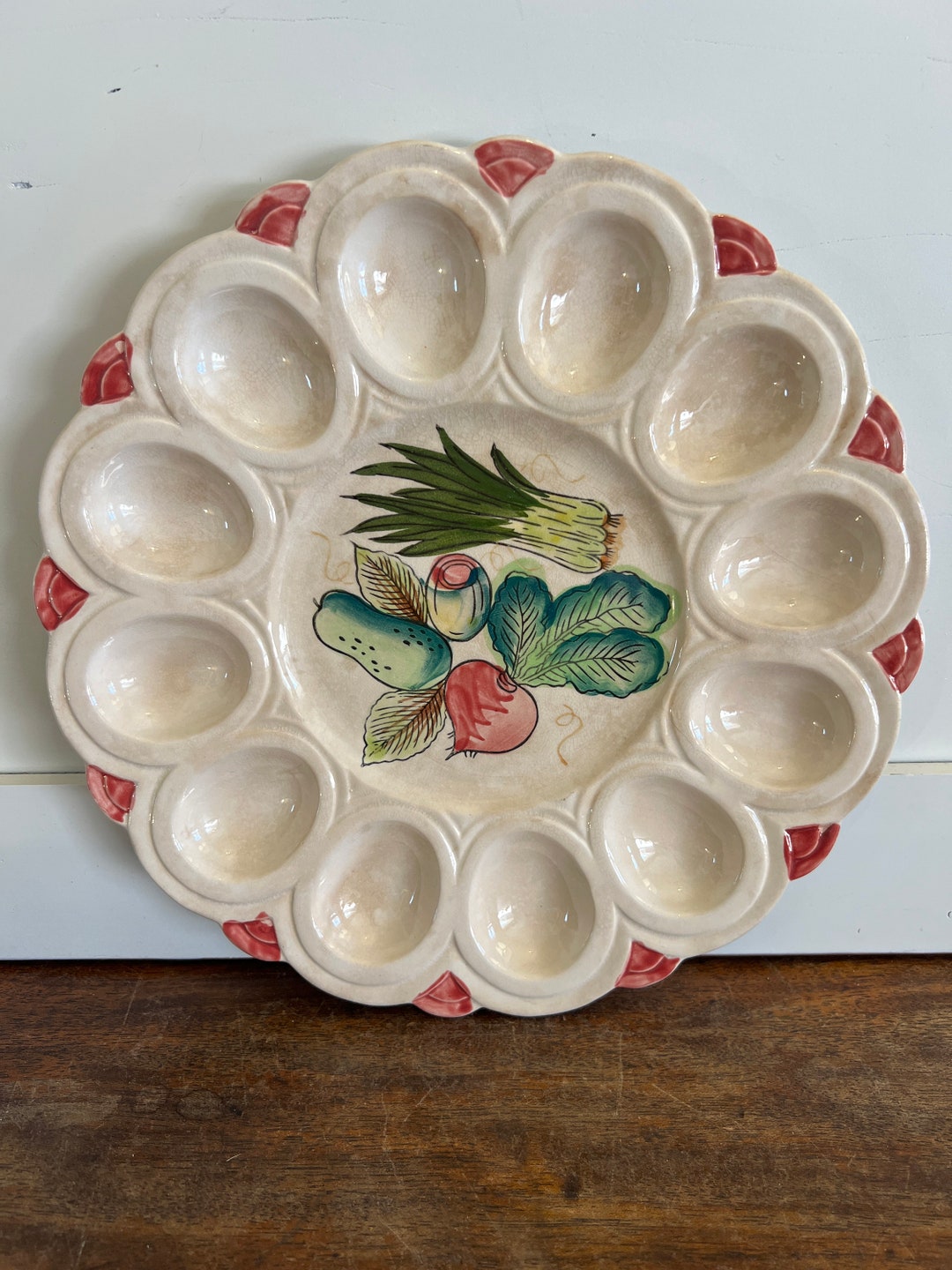 Painted Ceramic Vintage 12 Deviled Egg Plate. Vcagco Made in Japan - Etsy