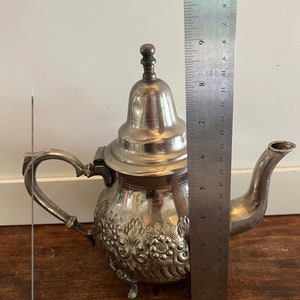 Vintage Moroccan Teapot Handmade Silver Plated Alpaca Engraved Moroccan ...