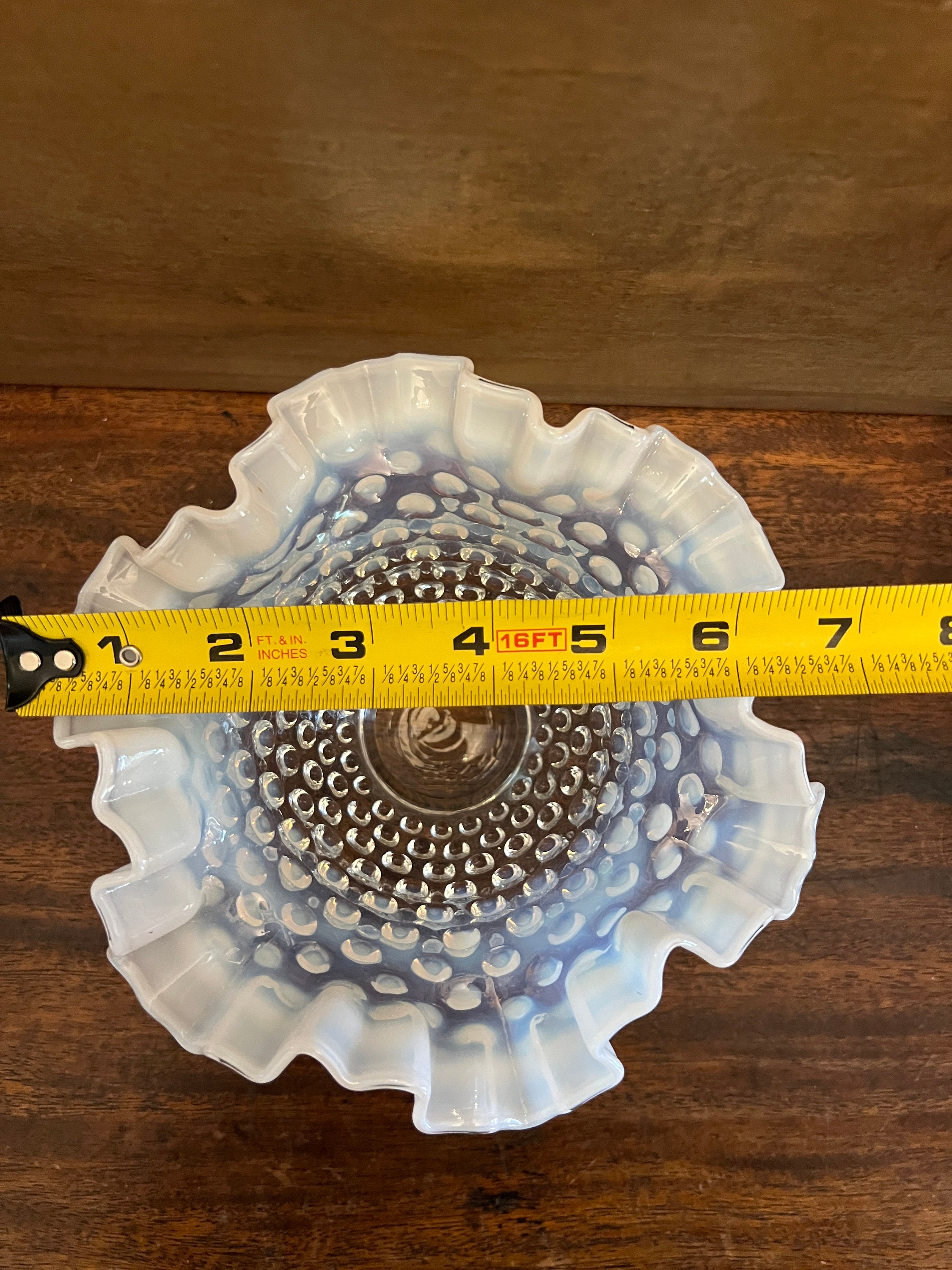 Fenton Glass White Opalescent and Clear Glass Polka Dots on Ruffled ...