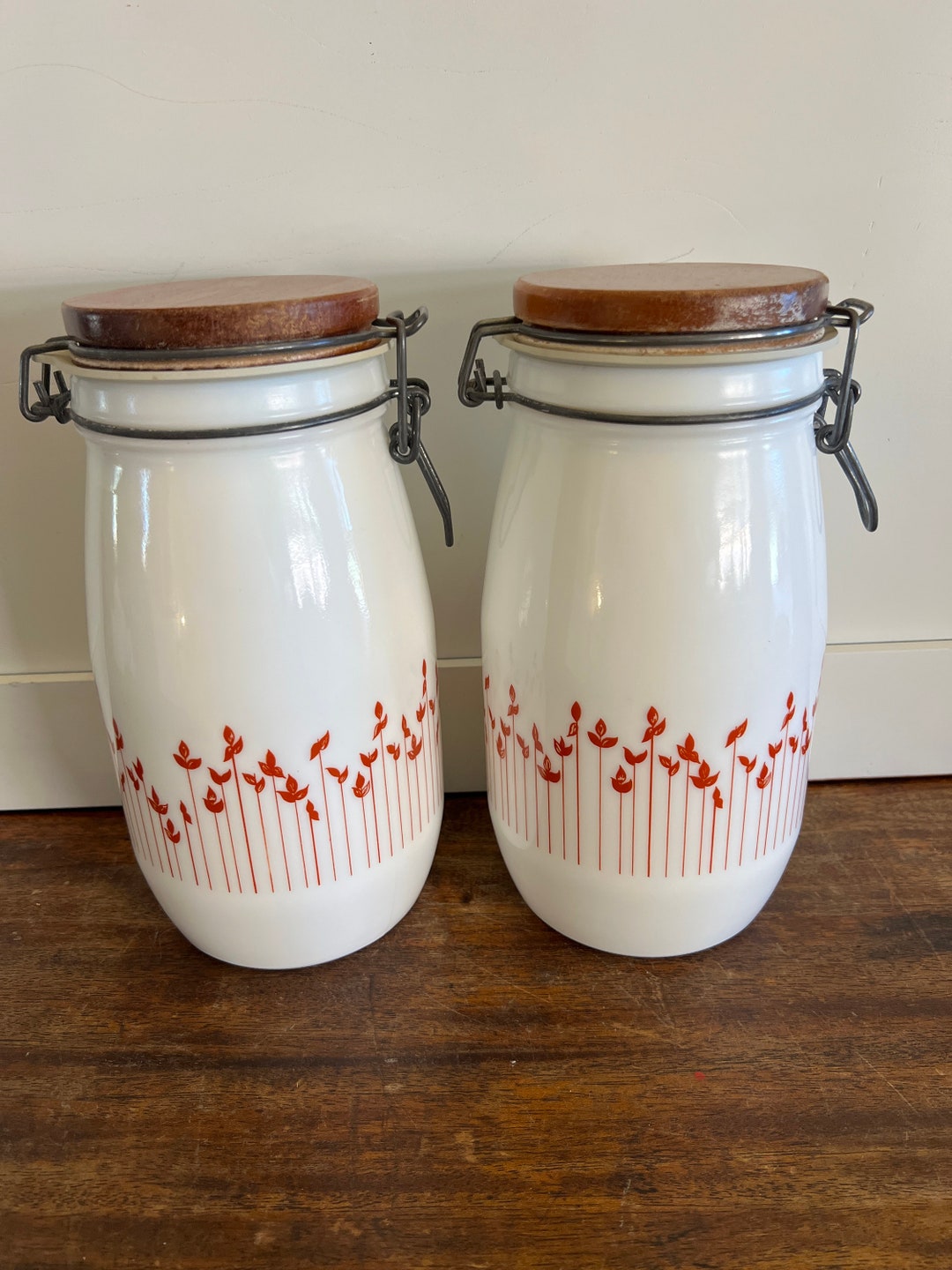 Vintage Wheaton Milk Glass Canister - Jar With Wood Lid 1.5liter - Etsy