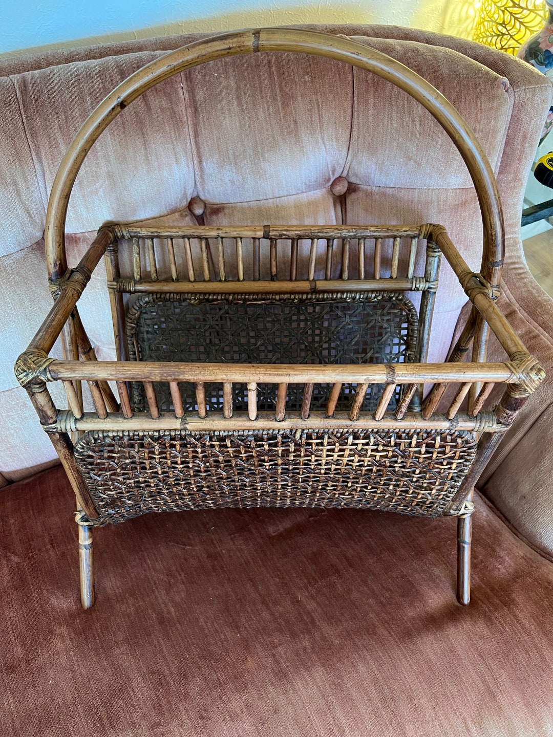 Mid 20th Century Bamboo and Caning Magazine Rack - Etsy