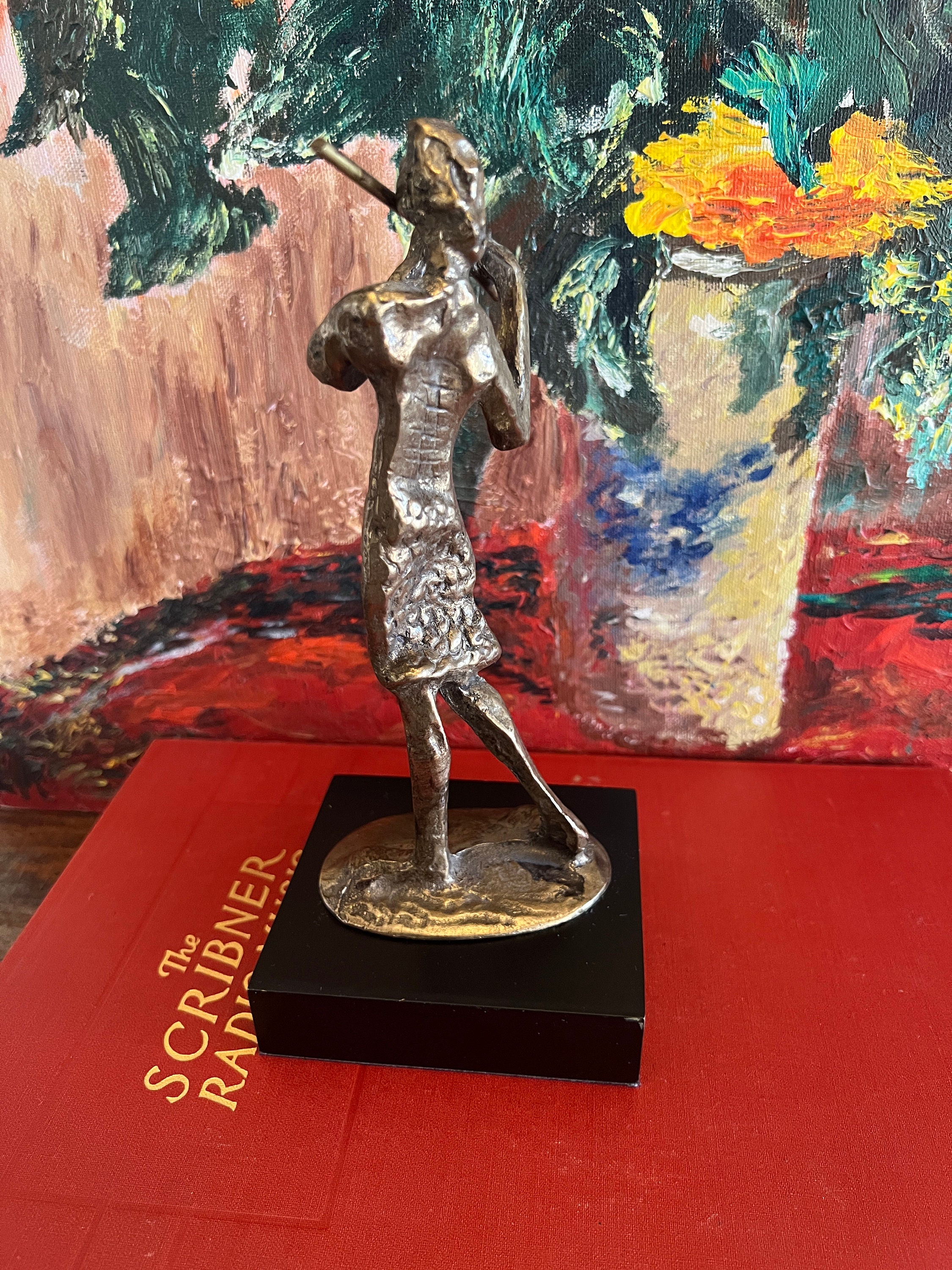 Brass Woman Brutalist Sculpture Flutist Figure Musician Abstract Art ...