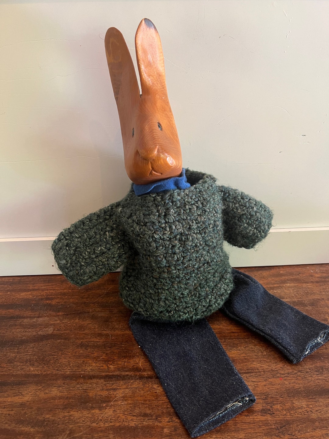 Charming Hand Carved Folk Art Rabbit With Handmade Outfit - Etsy