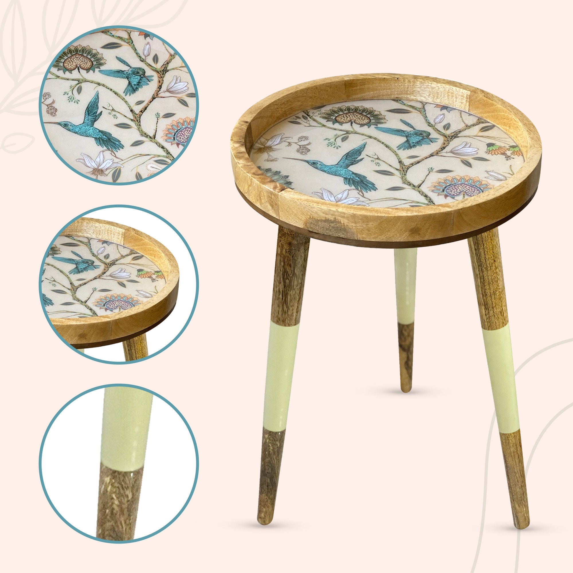 Round Wooden Side Table, End Table for Living Room, Bedside, Peg Table ...