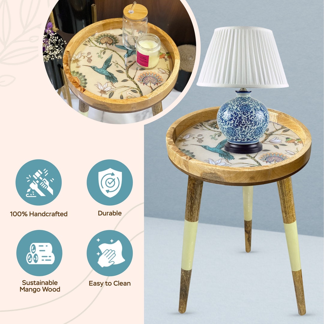 Round Wooden Side Table, End Table for Living Room, Bedside, Peg Table, Accent Furniture, Home ...