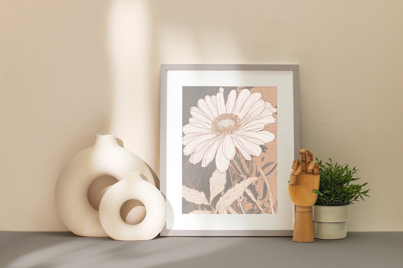 3 of Single Line Drawing of Daisy, Neutral Modern Wall Art Decor ...