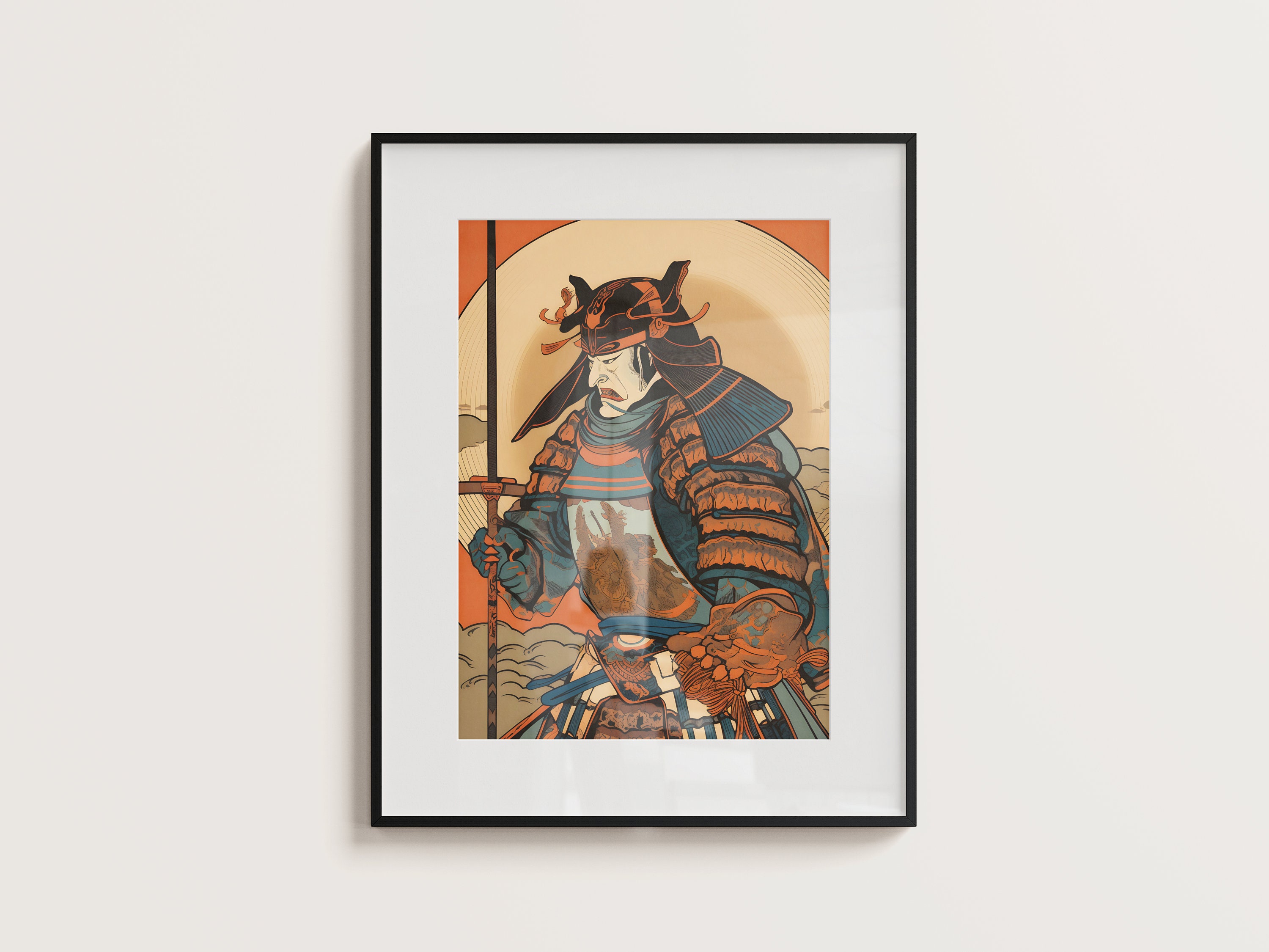A Samurai Warrior in Full Armor Holding Naginata, Digital Wall Print ...