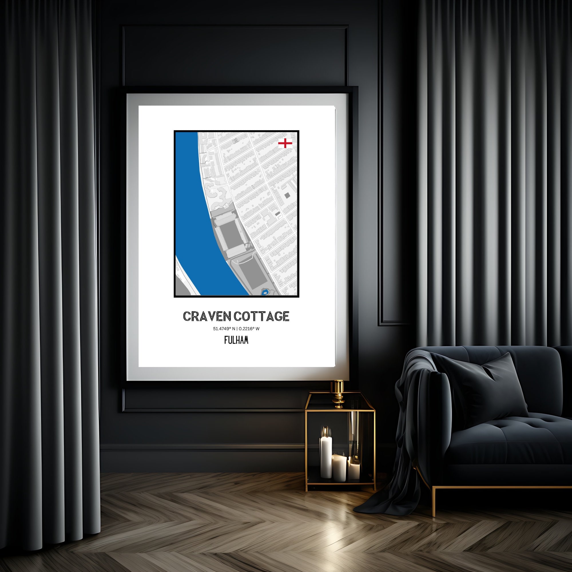 Fulham Stadium Print, Craven Cottage, Stadium Map Print , Stadium Wall ...