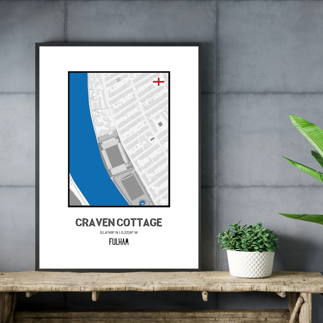 Fulham Stadium Print, Craven Cottage, Stadium Map Print , Stadium Wall ...